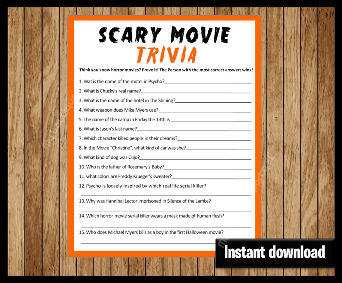 Scary Movie Trivia Party Game Printable, PDF Printable, Halloween Game ...