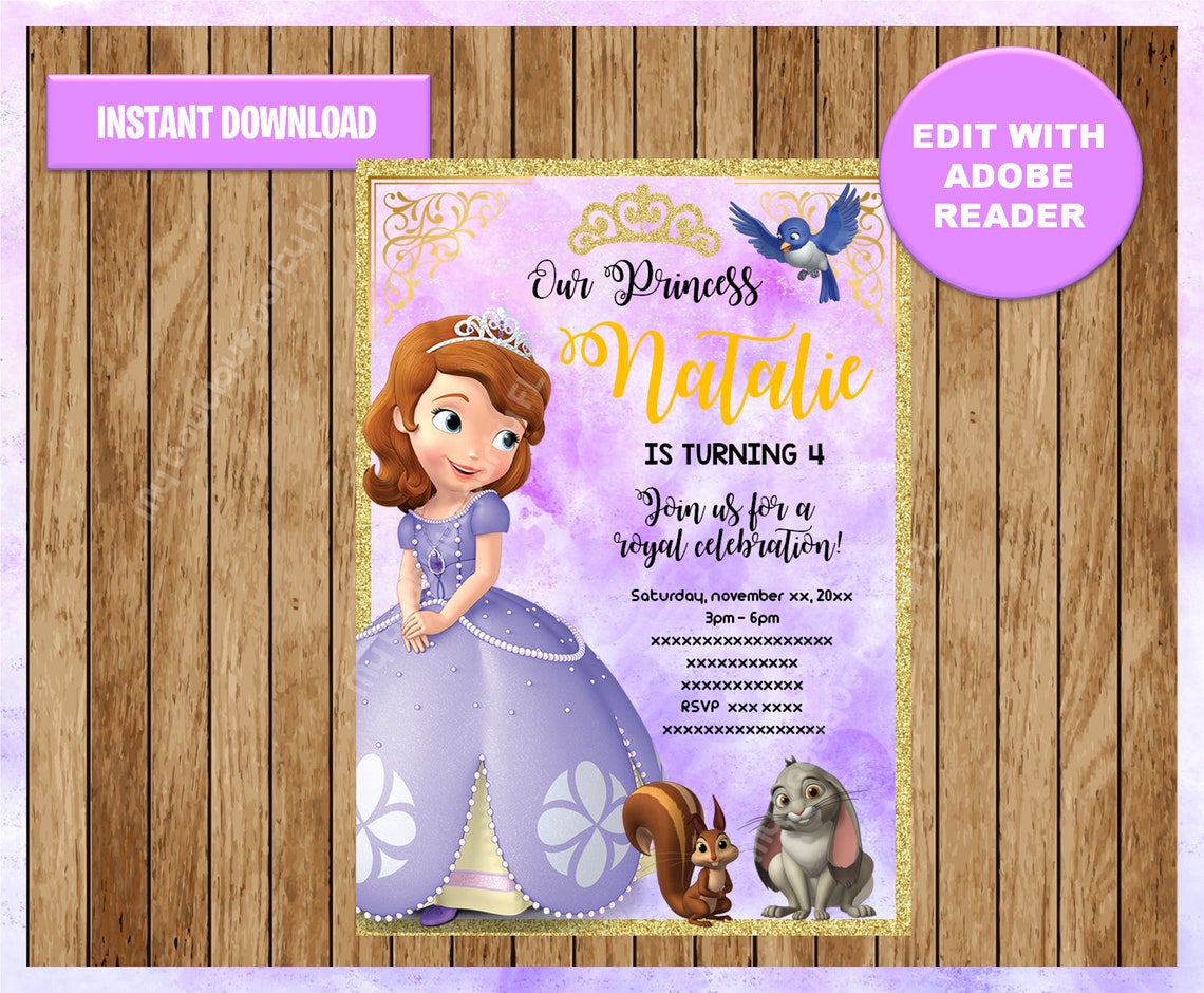 Sofia the First Party Invitation, Princess Sofia Birthday Invitation ...