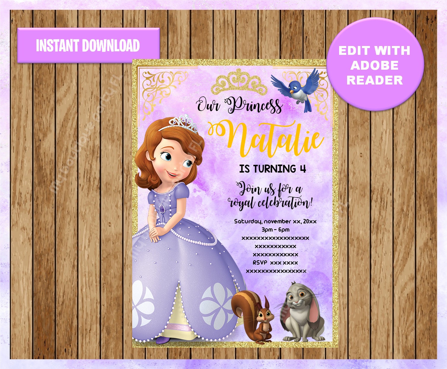 Sofia the First Party Invitation, Princess Sofia Birthday Invitation ...