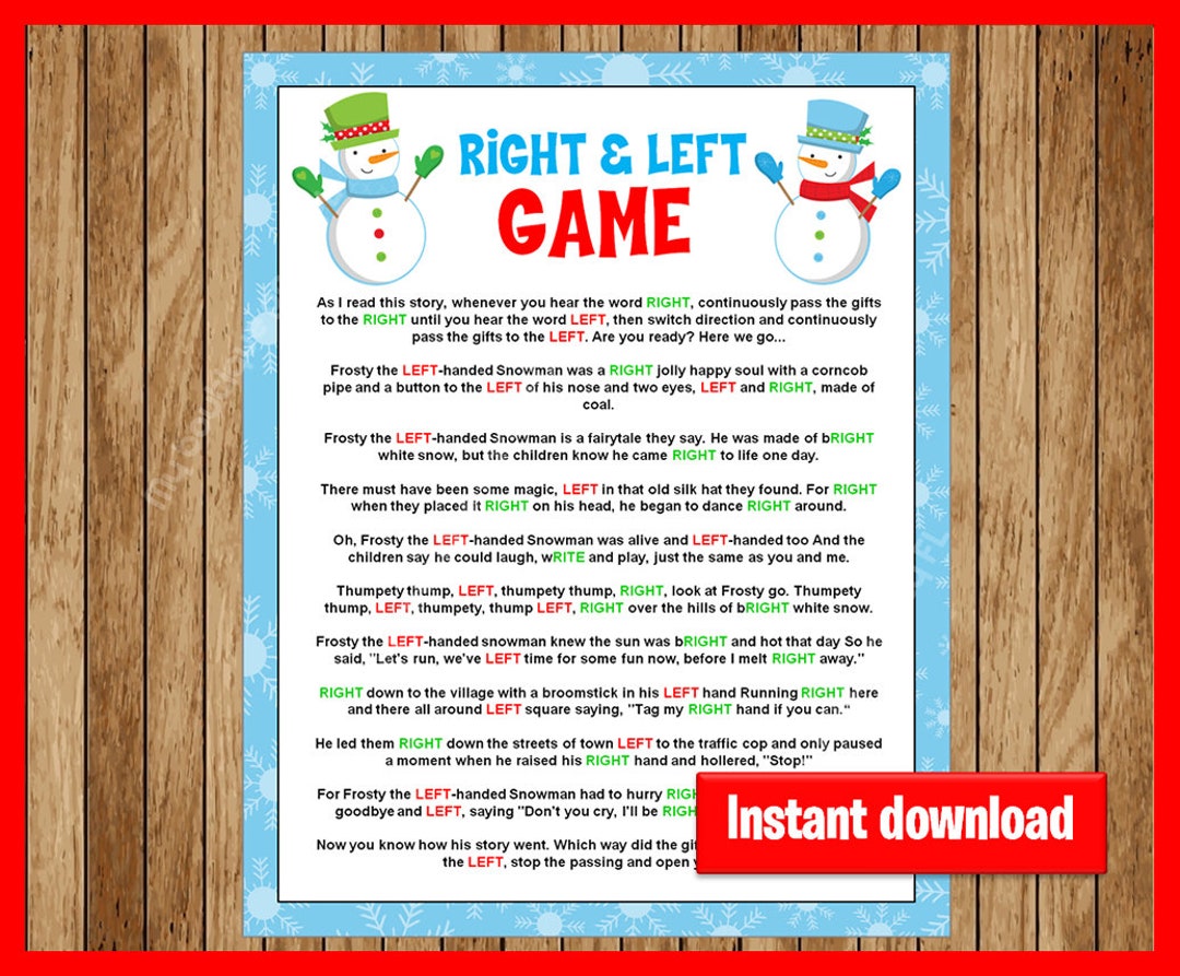 Winter Right and Left Story Game, Winter or Christmas Party Game ...