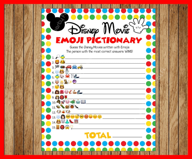 Movie EMOJI Pictionary Children's Birthday Party Game, Mickey Themed ...