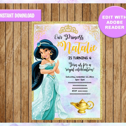 Princess Jasmine Party Invitation Aladdin Printable - Etsy