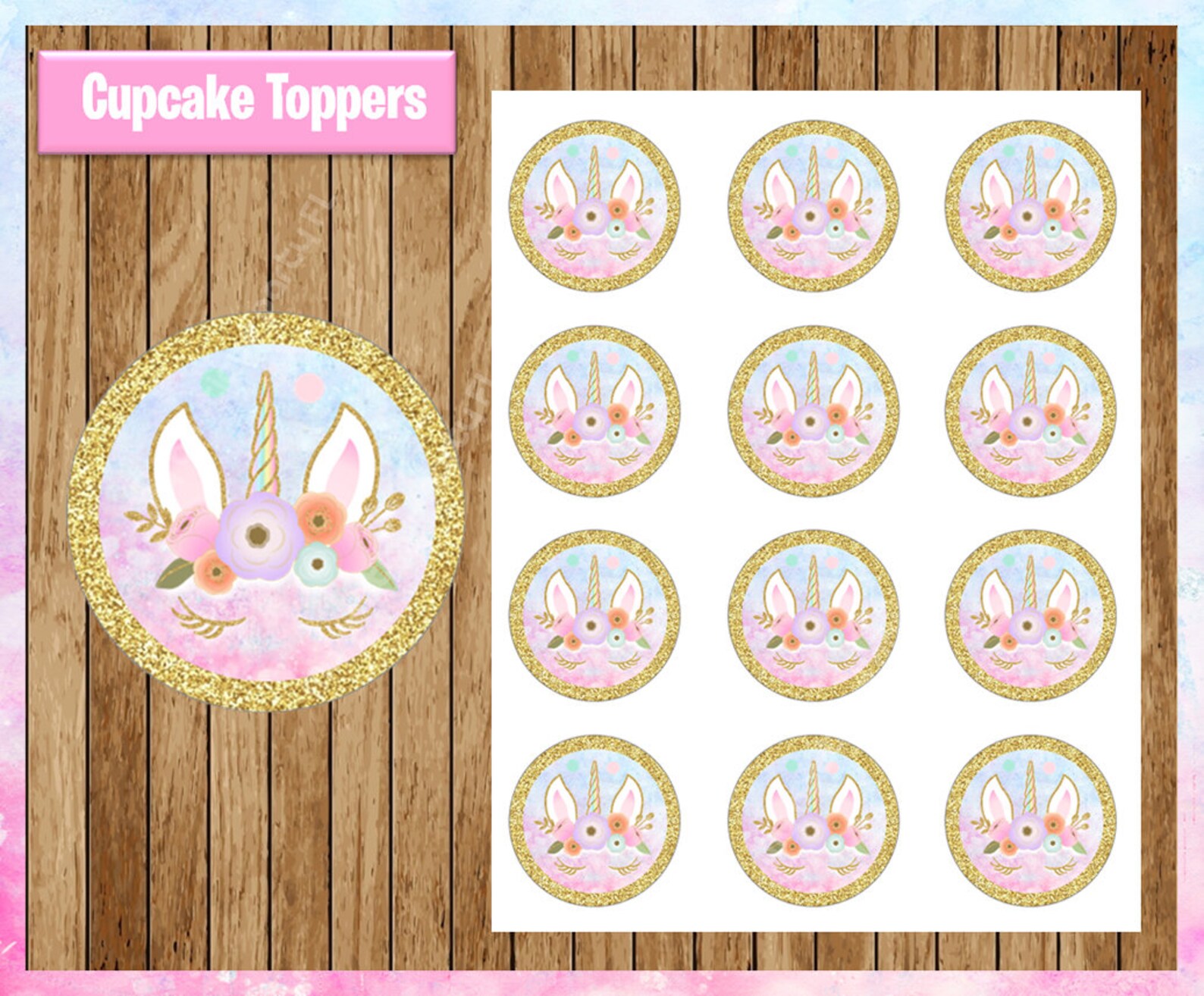 Unicorn Toppers Instant Download, Printable Unicorn Party Cupcakes ...