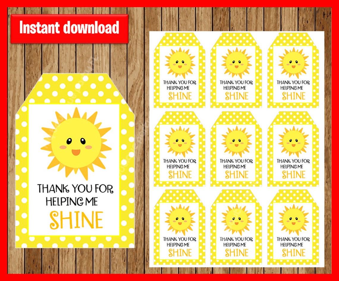 Shine Gift Tags, Summer Sun, Teacher Gift, End of Year Tag, Thank You ...