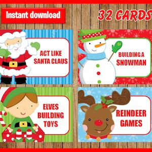 Printable Christmas Game Cards for Pictionary or Charades, Hangman, 32 ...