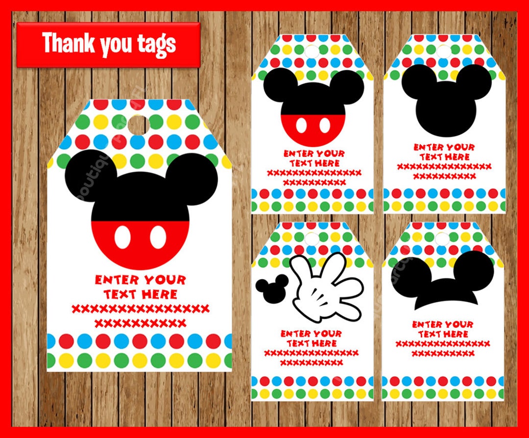 Mickey Mouse Thank You Tags Instant Download, Printable Mickey Mouse ...