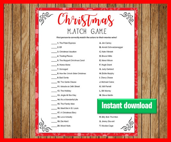 Christmas Party Game Christmas Movie Match Up Fun Holiday | Etsy