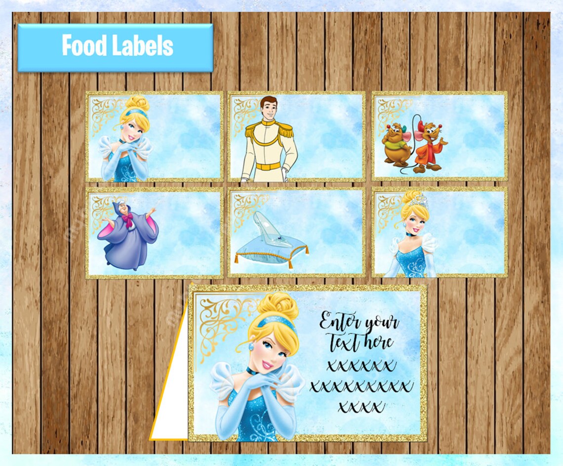 Cinderella Food Labels, Printable Princess Food Tent Cards, Princess ...