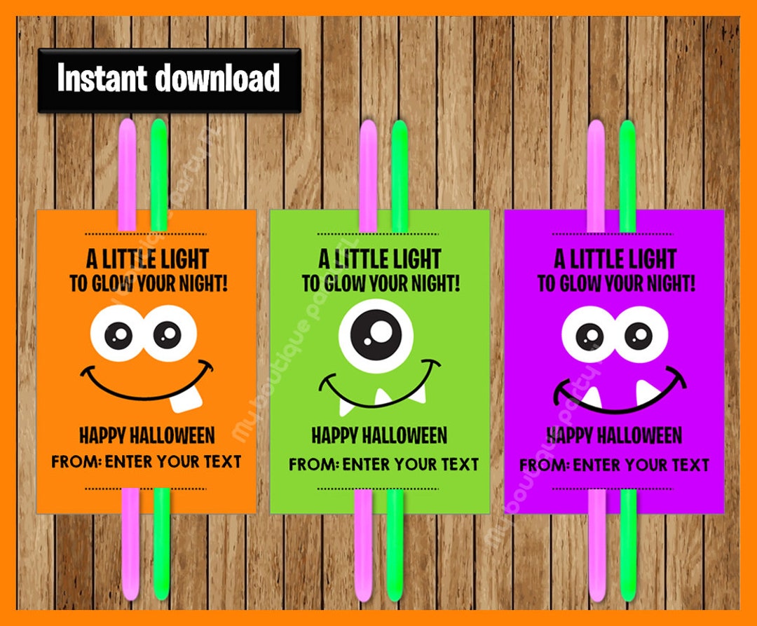 A Little Light to Glow Your Night, Monster Glow Stick Cards for ...