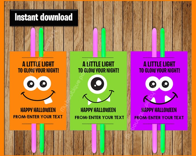 Printable A Little Light to Glow Your Night. Monster Glow Stick Cards ...