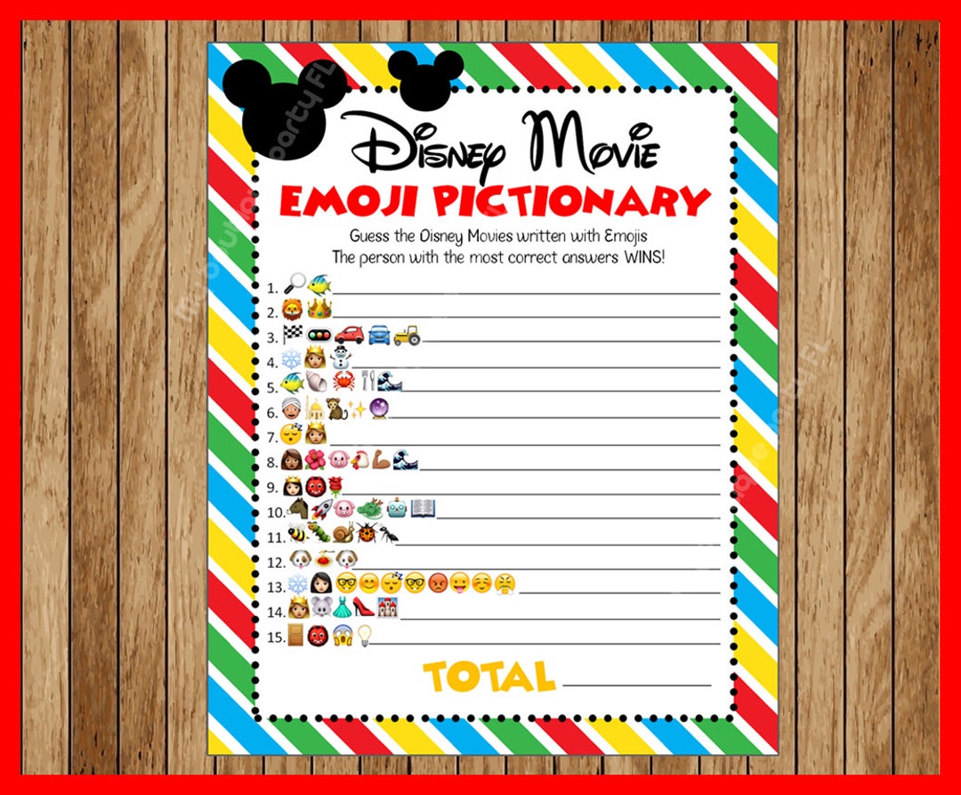 Movie EMOJI Pictionary Children's Birthday Party Game, Mickey Themed ...