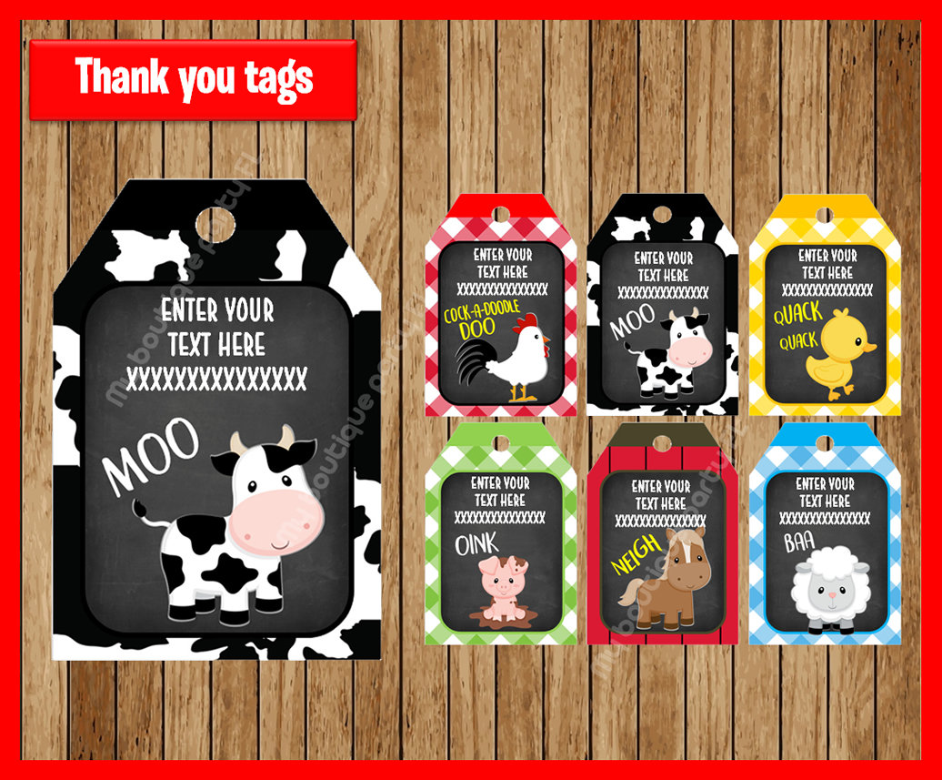 Farm Tags, Printable Farm Animals Thank You Tags, Farm Party Tags ...