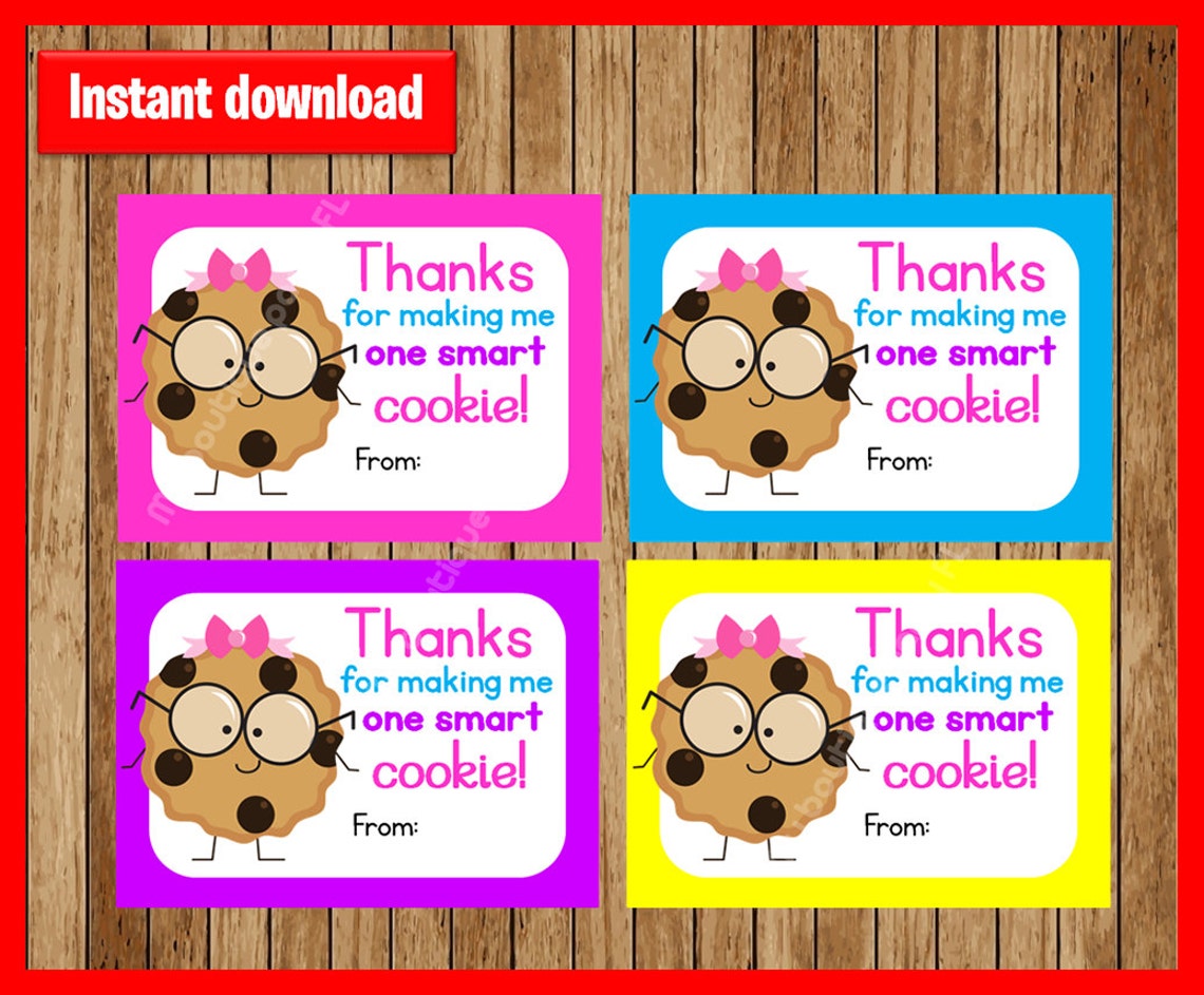 One Smart Cookie Teacher Appreciation Gift Tag Instant Download ...