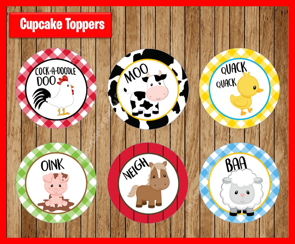 Farm Cupcake Toppers Farm Animal Cupcake Toppers Barn Cupcake Toppers ...
