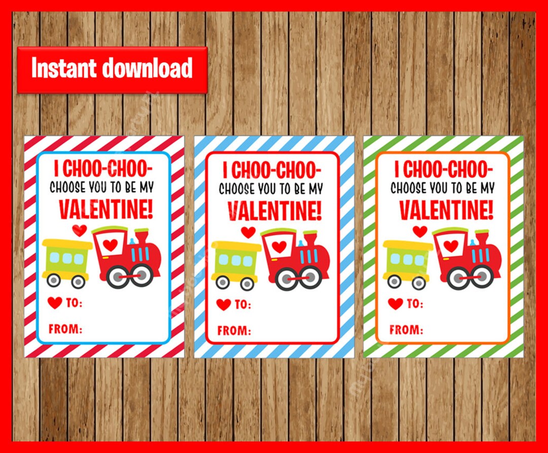 Train Valentine's Day Cards, Valentine's Day Cards, Printable,instant ...