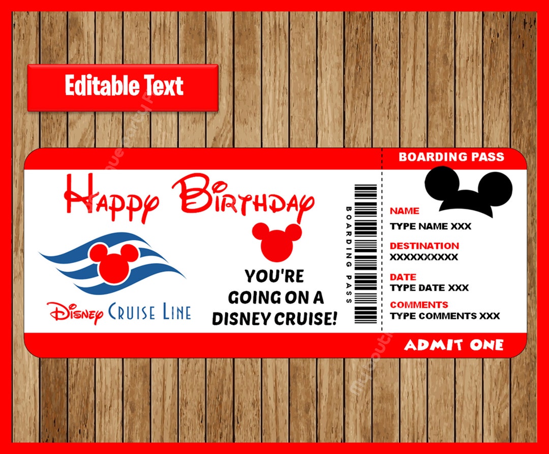 Disneycruise Ticket, Mickey Mouse, Surprise Gift Ticket, Printable ...