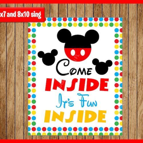 Printable Mickey Mouse 5x7 and 8x10 Come Inside It's Fun - Etsy