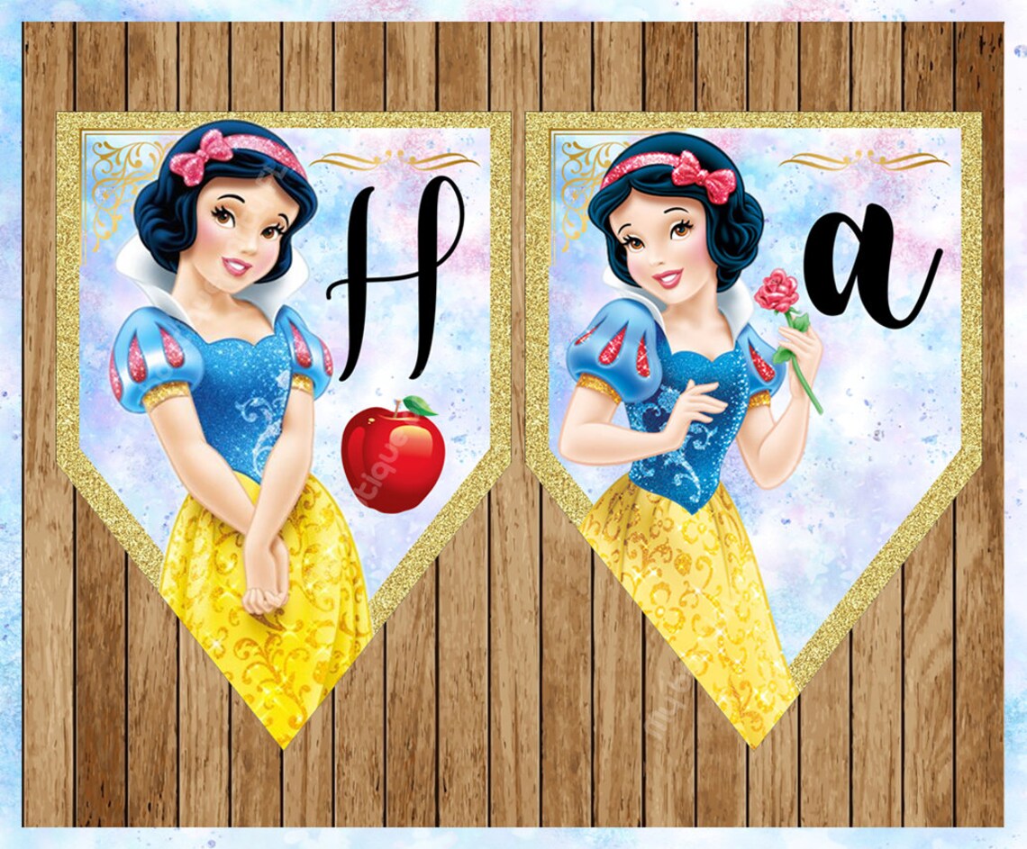 Princess Snow White Banner, Printable Princess Triangle Banner, Snow ...
