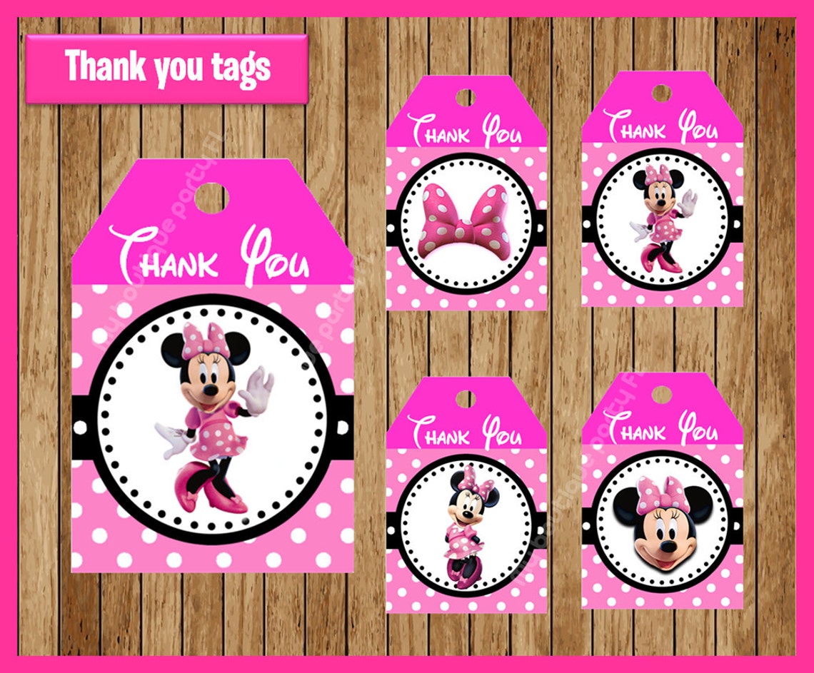 Pink Minnie Mouse Thank You Tags Instant Download Printable - Etsy