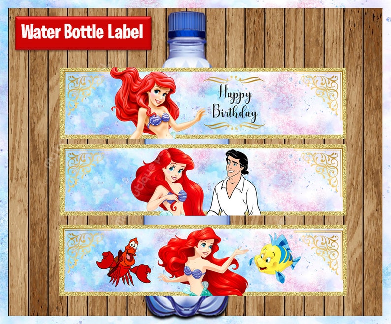 Princess Ariel Water Bottle Labels Printable Disney Princess - Etsy