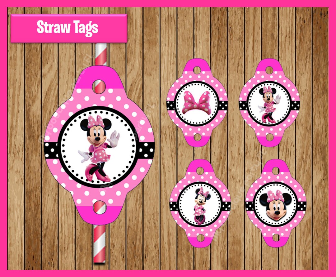 Pink Minnie Mouse Straw Tags Instant Download, Printable Minnie Mouse ...