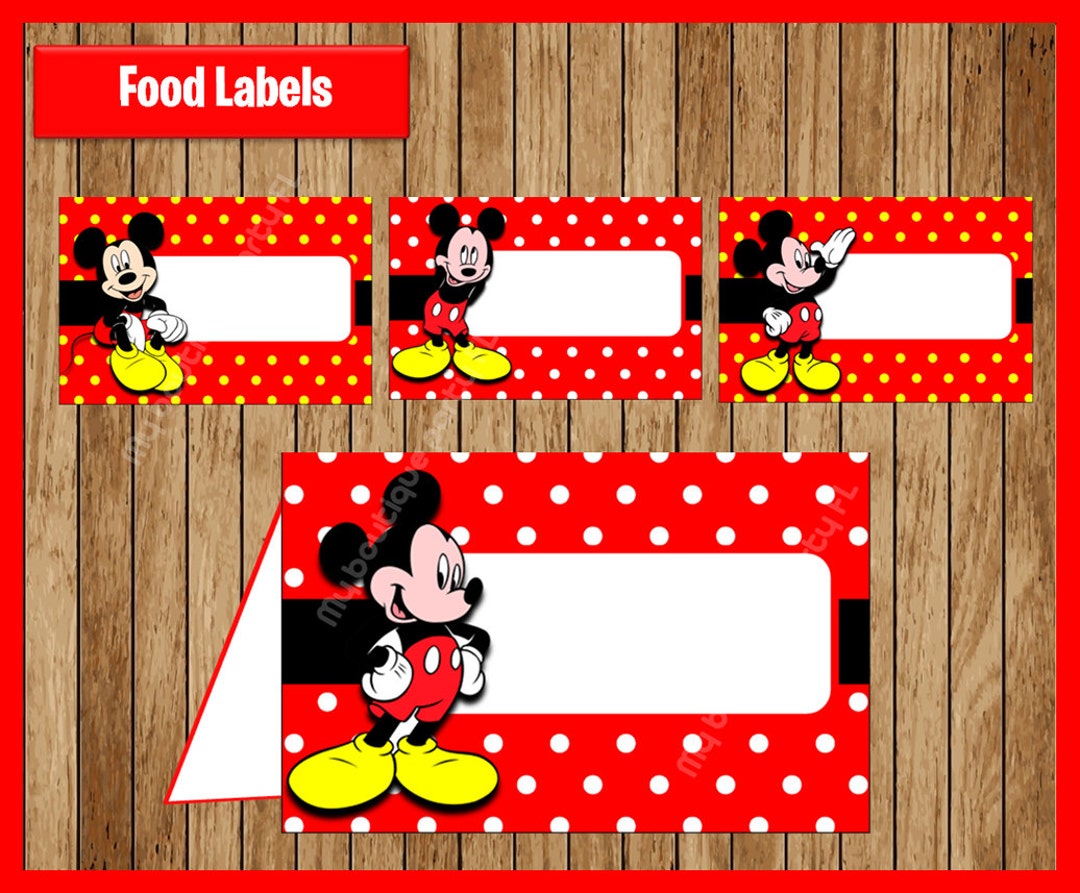 Mickey Mouse Food Tent Cards Instant Download, Printable Red Mickey ...