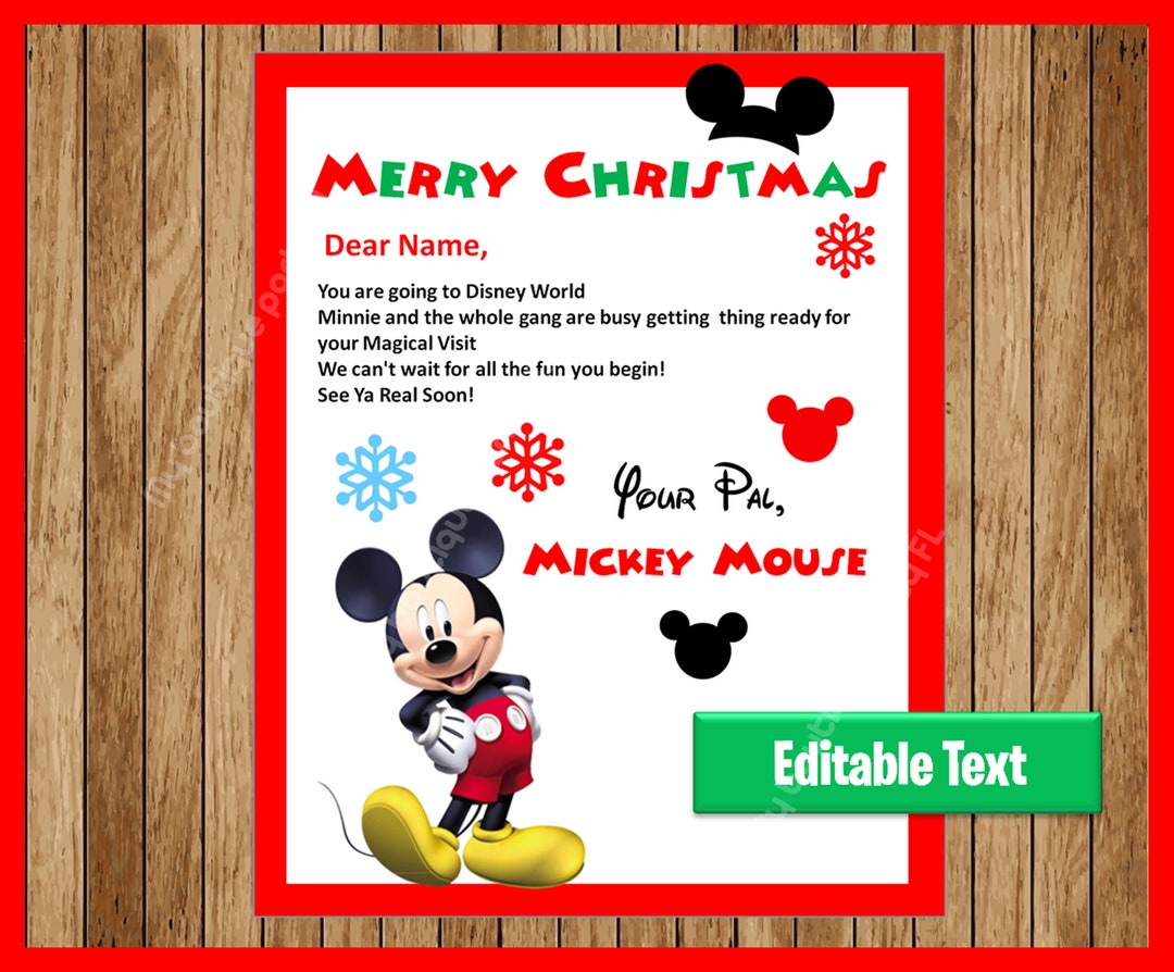 Editable Mickey Christmas Surprise Letter Christmas Gift for Kids ...