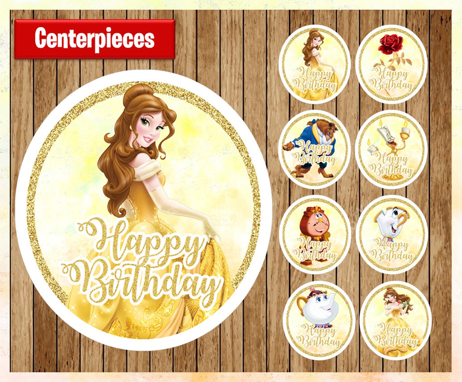 Princess Belle Centerpieces Princess Printable Centerpieces - Etsy