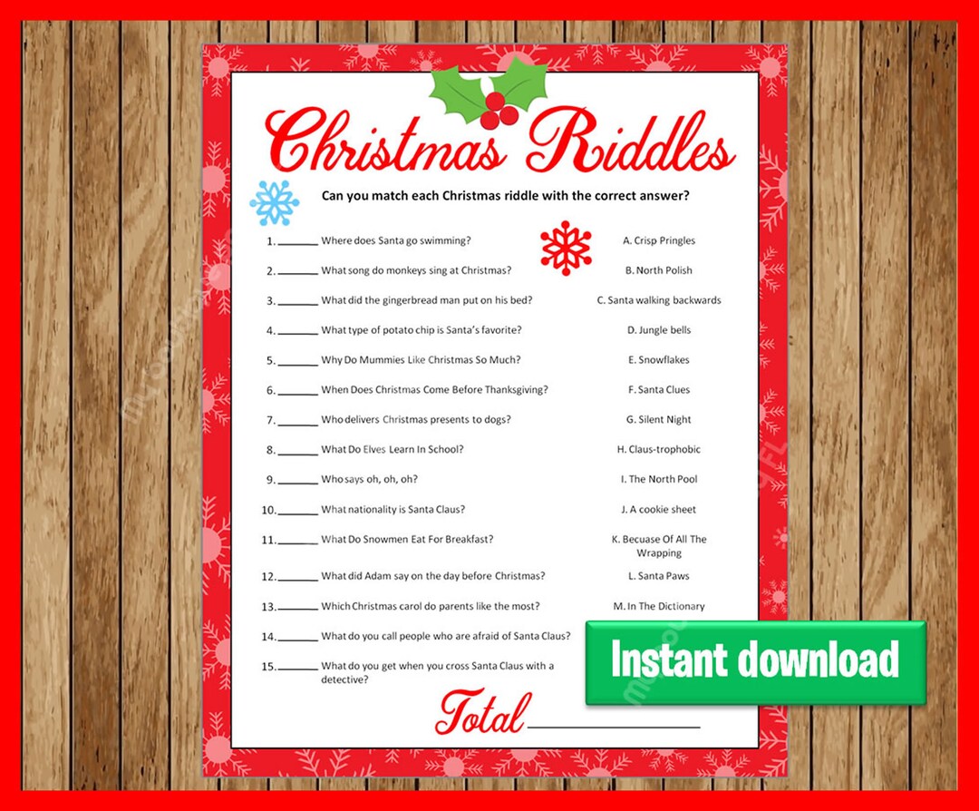 Christmas riddle Game, DIY Holiday Party Game, Printable christmas game ...