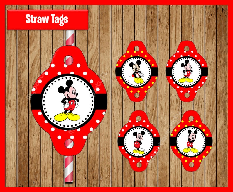 Mickey Mouse straw tags instant download Printable Mickey | Etsy