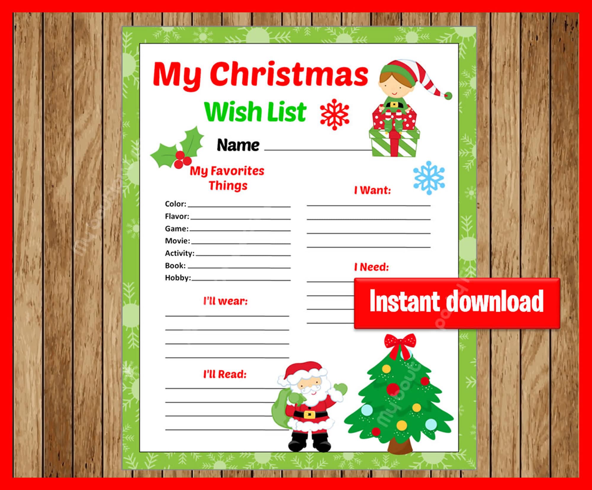 Kids Christmas Wish List Printable instant download | Etsy