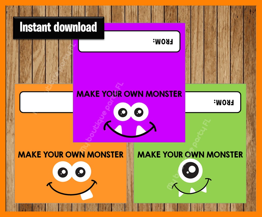 9x Make Your Own Monster Gift Tags and Bag Toppers, for Monster ...