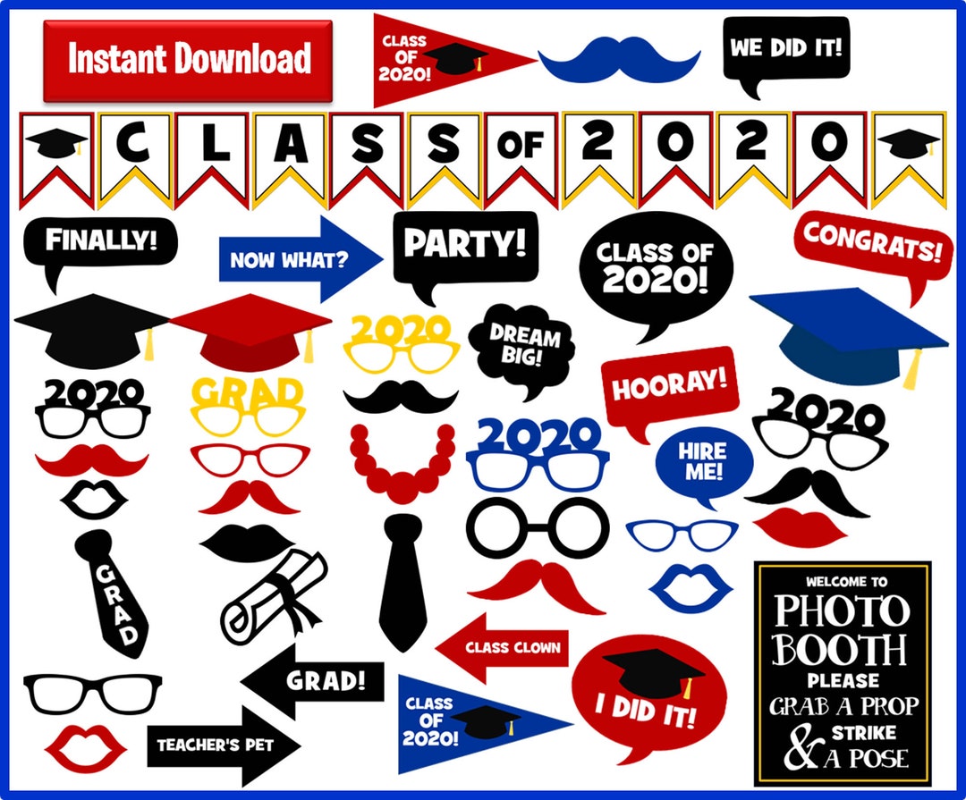 Graduation Photo Booth Props and Decorations, Class of 2020 Graduation ...
