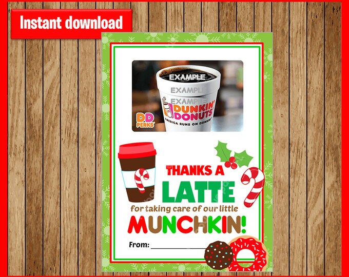EDITABLE Christmas Thanks a Latte Coffee Donut Gift Card Holder ...