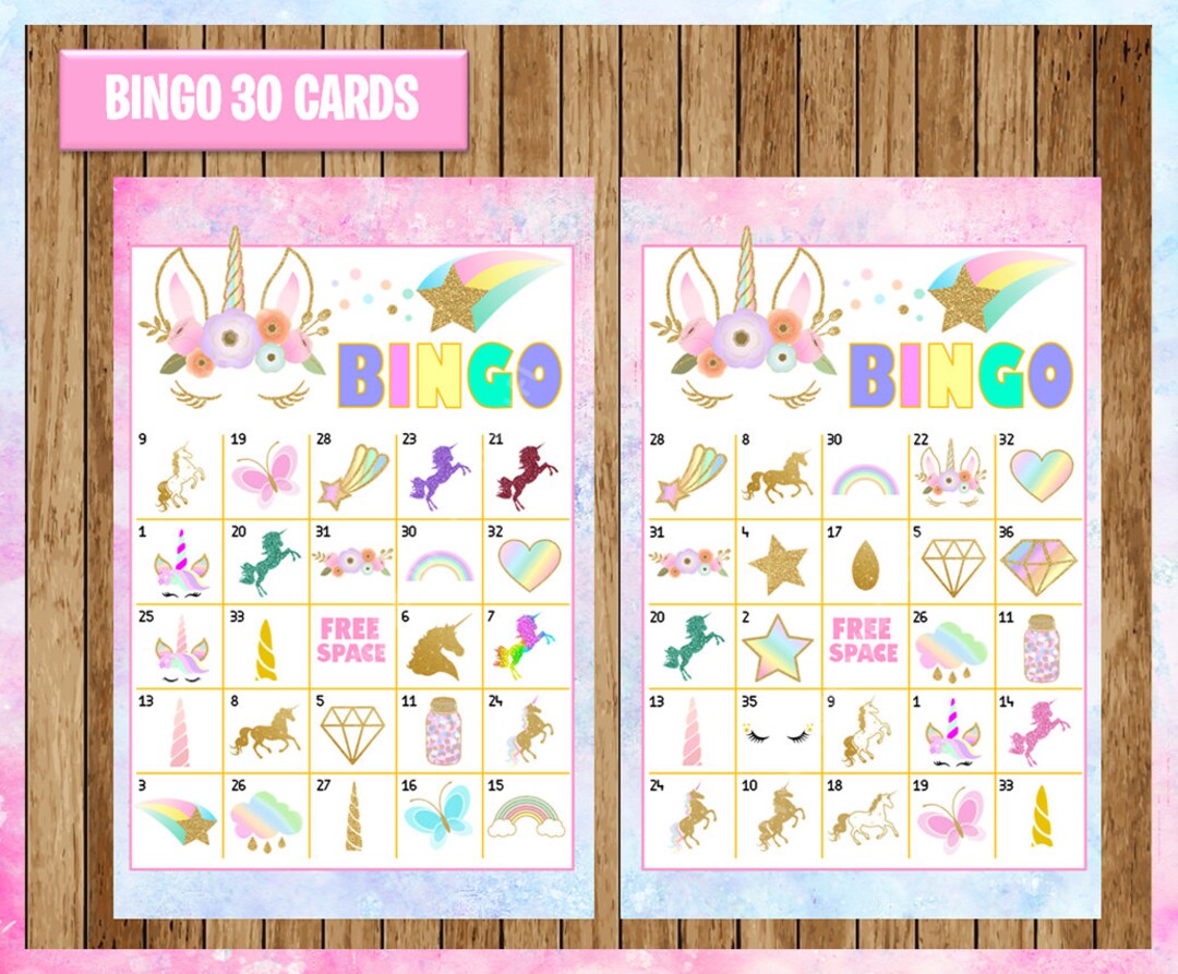 Unicorn Bingo Game Instant Download, Printable Unicorn 30 Cards ...