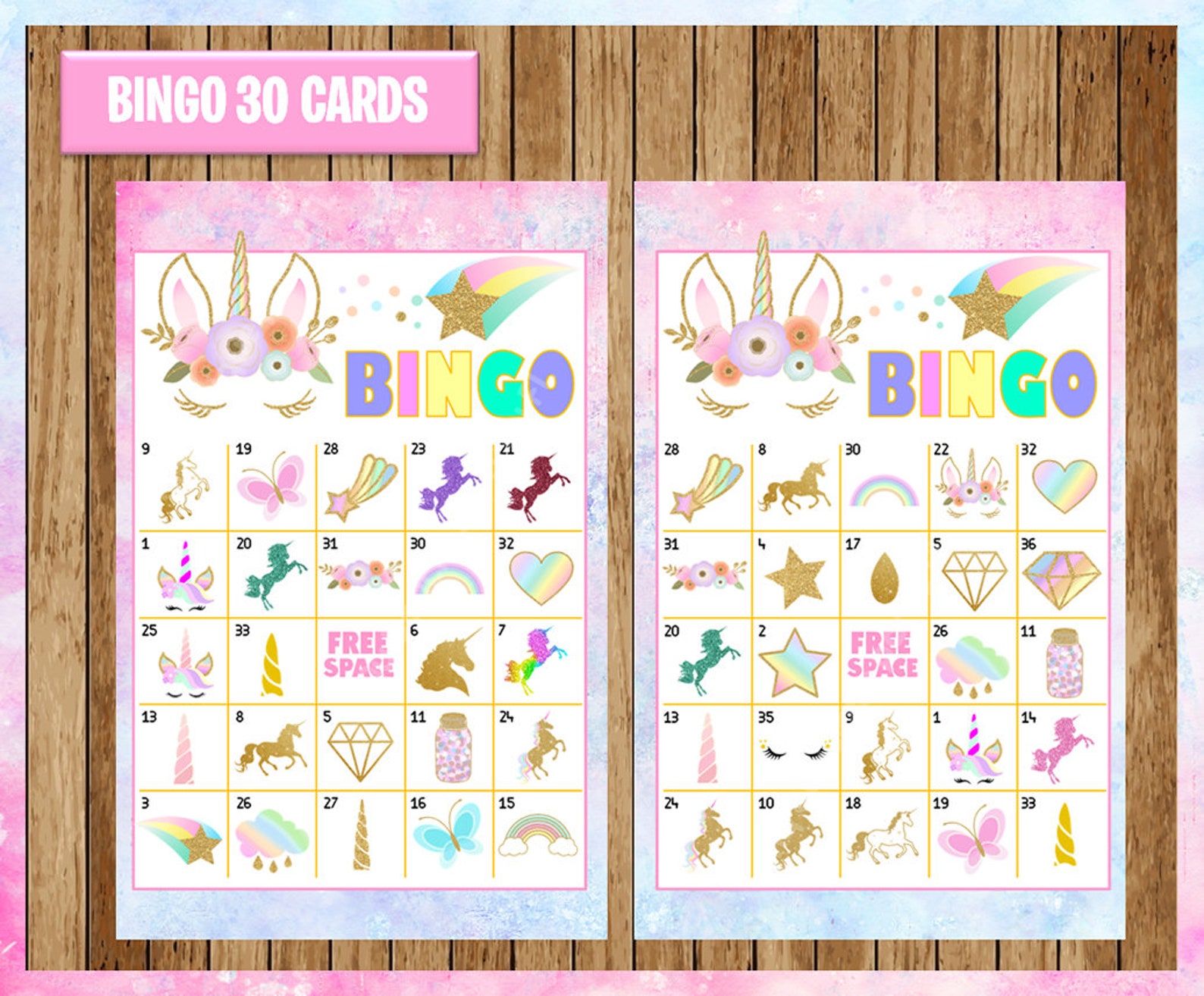 Unicorn Bingo Game Instant Download Printable Unicorn 30 - Etsy