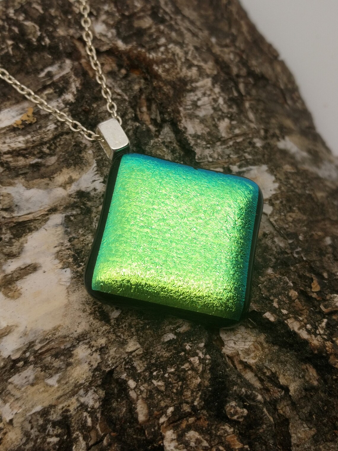Gold Diamond Fused Glass Pendant, Gold to Green Fused Glass, Fleur-de ...