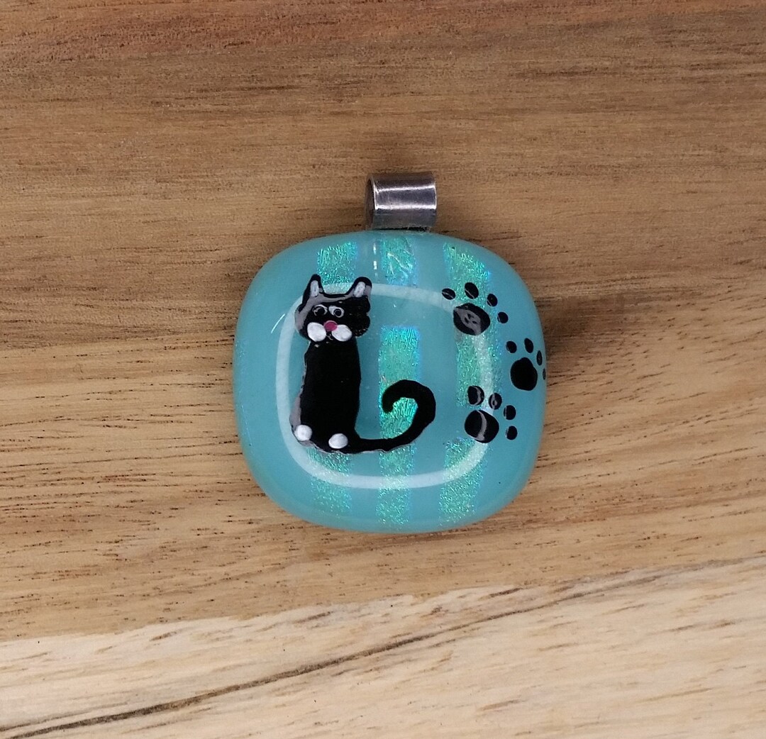 Dichroic Glass Fused Cat Lampwork Bead, Pawprint Cat Bead, , Cat Glass ...