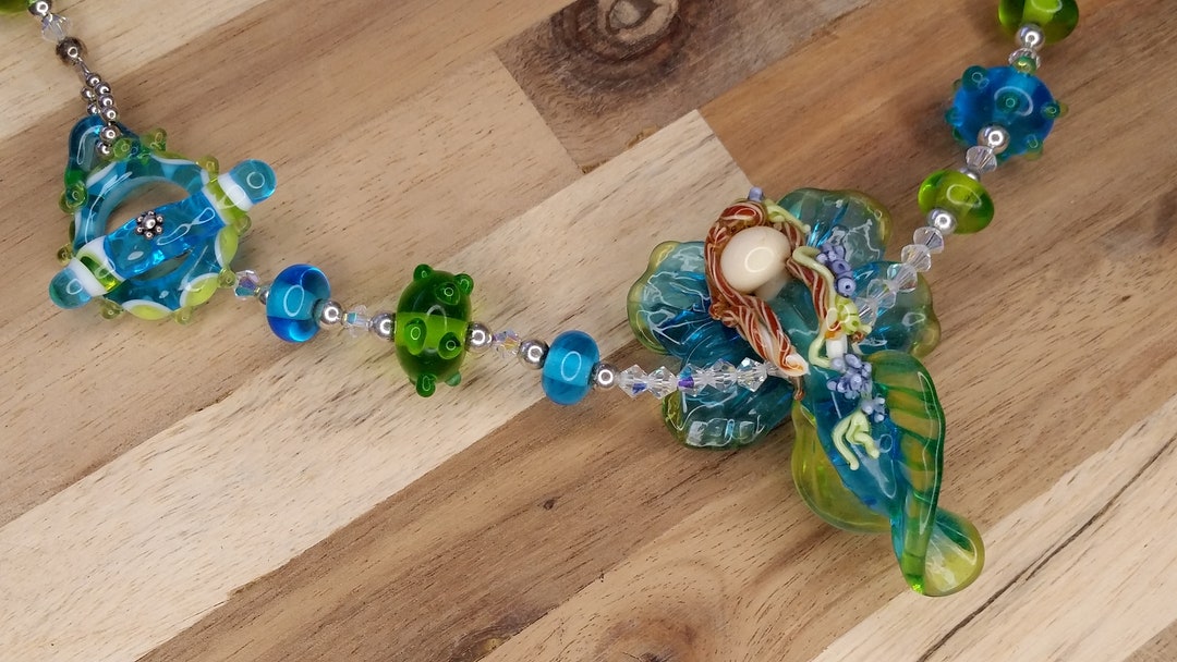 One of a Kind Angel With Grapes Lampwork Glass Necklace With Glass ...