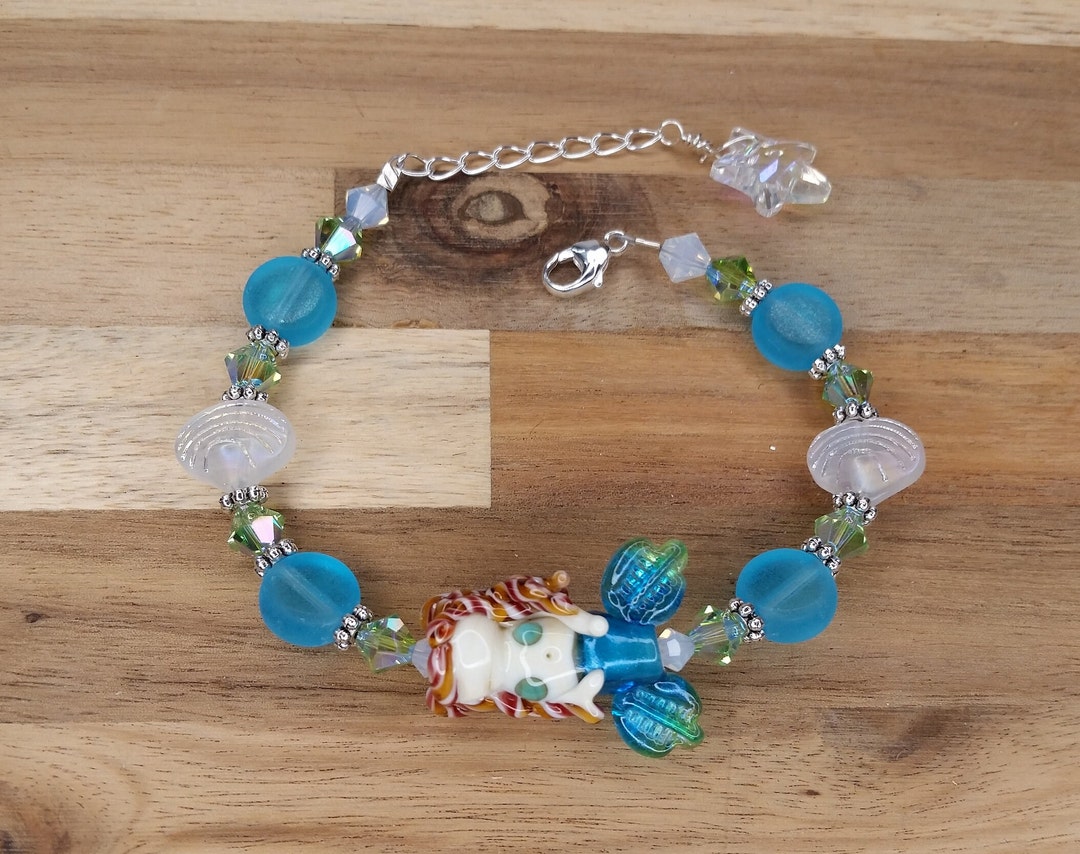 Mermaid Aqua Lampwork Bead , Mermaid Lampwork Bead Bracelet With ...