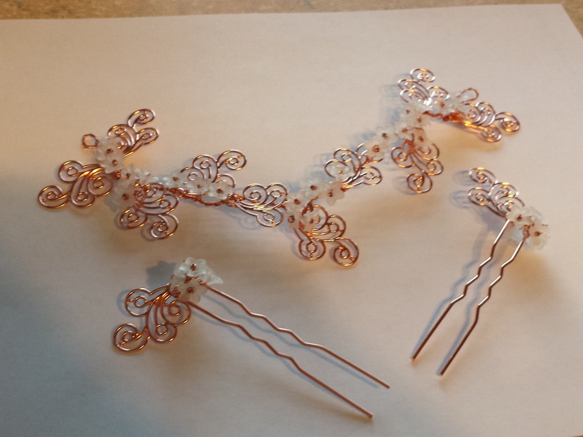 2 Tone Rose Gold Bridal Head Piece Bridal Hair Vine Copper - Etsy