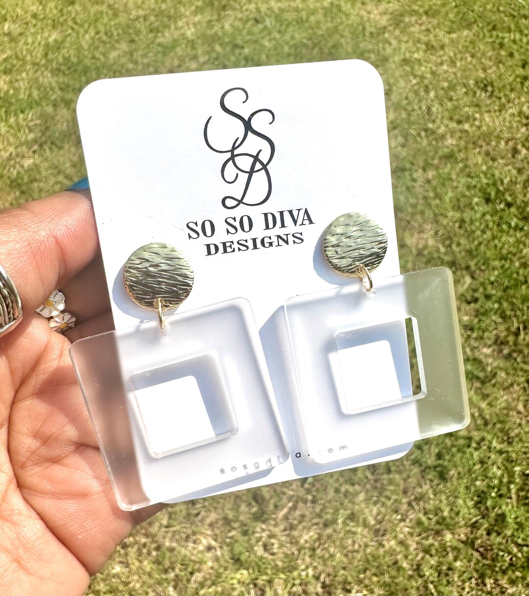 Frosted Square Acrylic and Gold Topper Earrings, Handmade, Lasercut ...