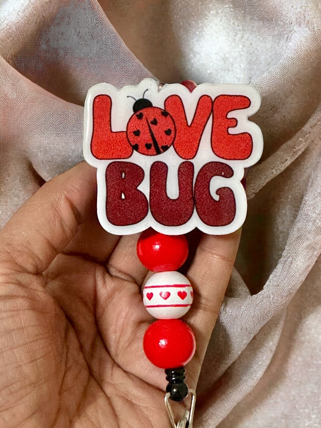 Valentines Inspired Lady Bug Love Bug Badge Reel TOPPER Velcro ...