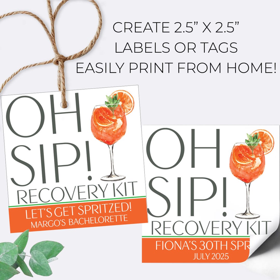Oh Sip Aperol Spritz Recovery Kit | Editable Favor Hang Tag or Label ...