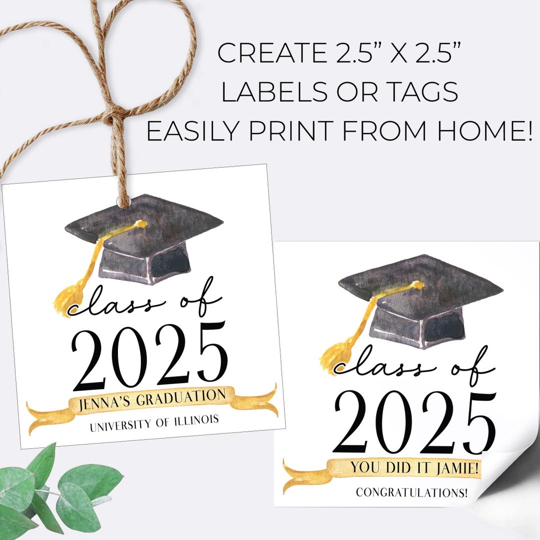 Graduation Favor Hang Tag or Label Template | Printable Class of 2025 ...