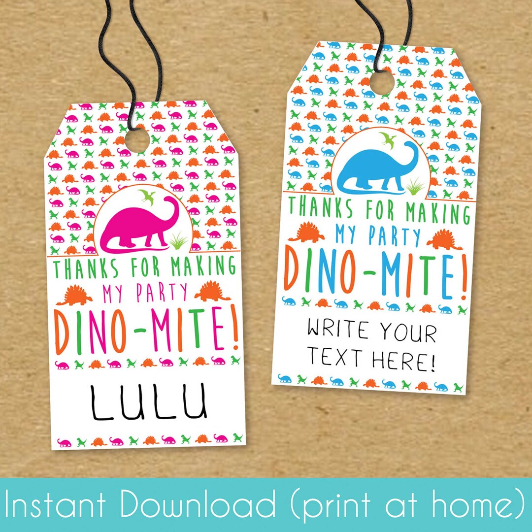 Printable Birthday Labels, Dinosaur Party, Kids Dinosaur Party Tags ...