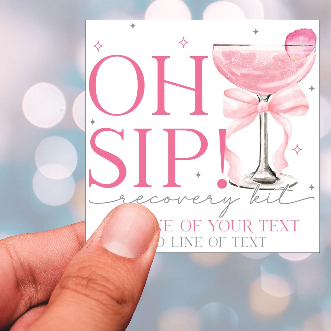 Oh Sip Pink Champagne Recovery Kit Editable Favor Hang Tag Template ...