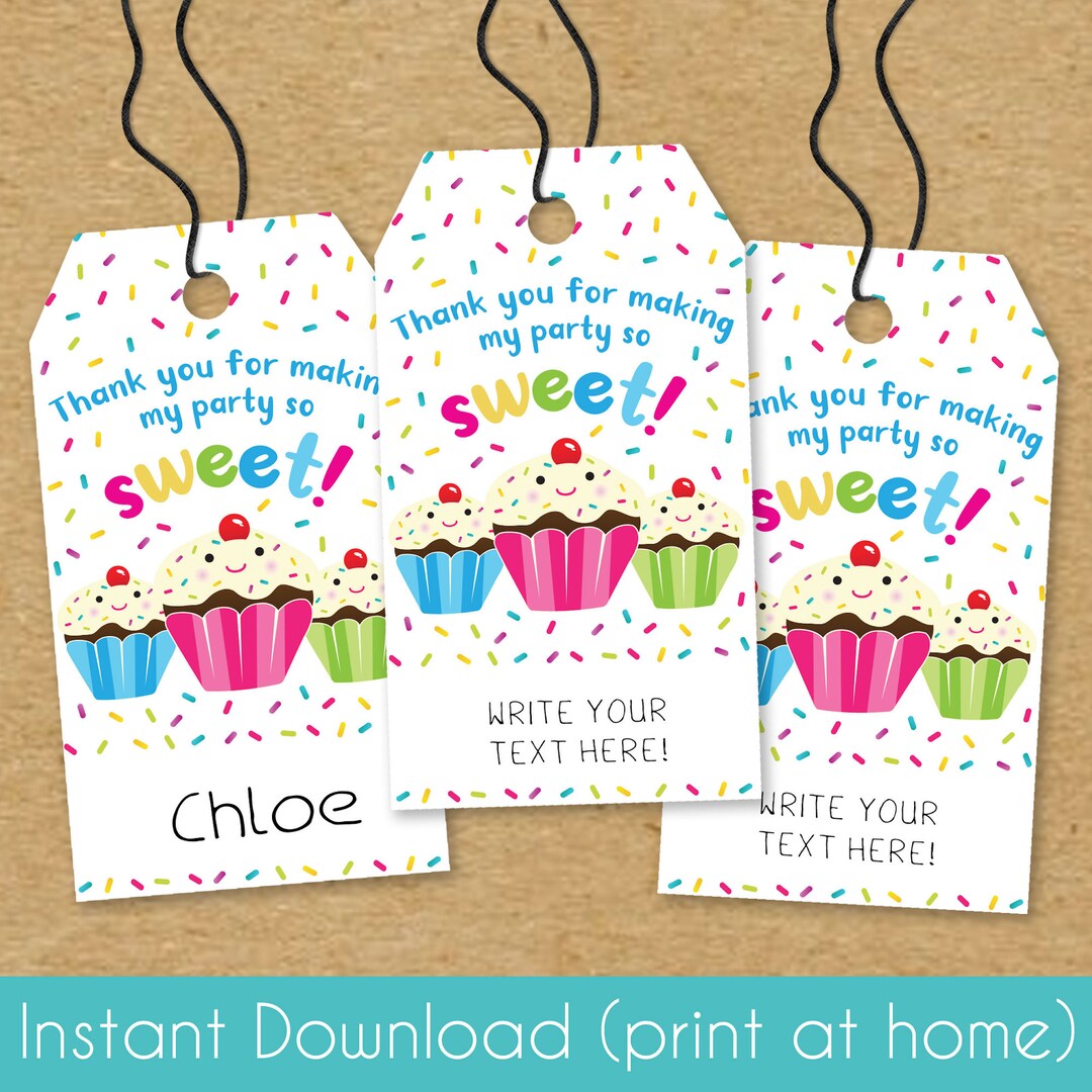 Printable Girls Birthday Favor Tags - Cupcake Party Favor Labels ...