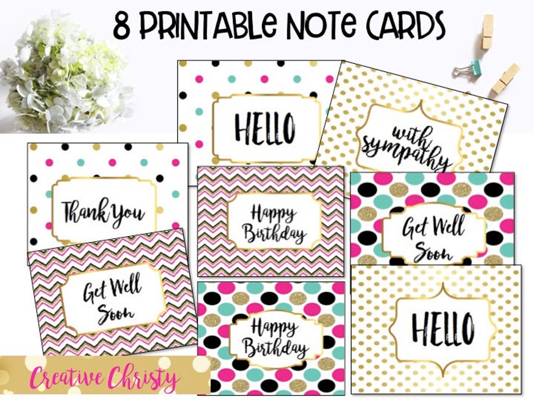 Love Gold Note Cards Printable Set of 8 Stationery Polka Dots and ...