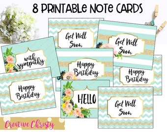 Black and White Note Cards Printable Set of 8 Stationery Polka | Etsy